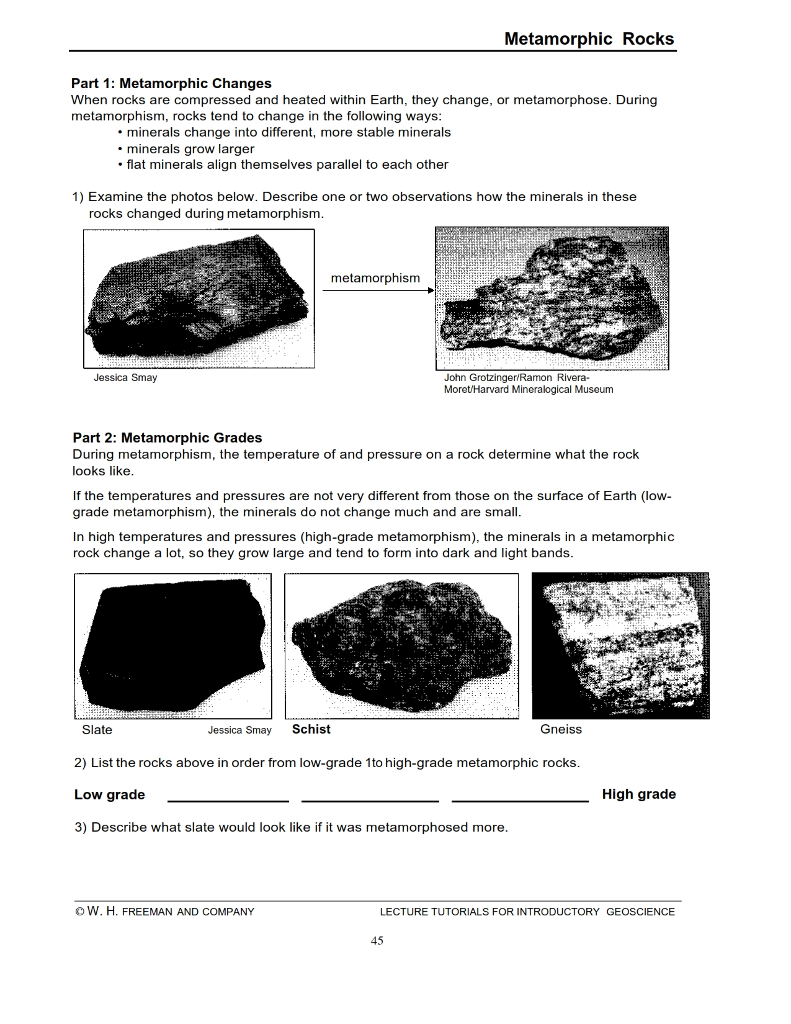 Solved Metamorphic Rocks Part 1: Metamorphic Changes When | Chegg.com