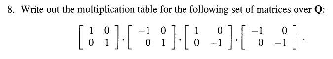 Solved 8. Write out the multiplication table for the | Chegg.com