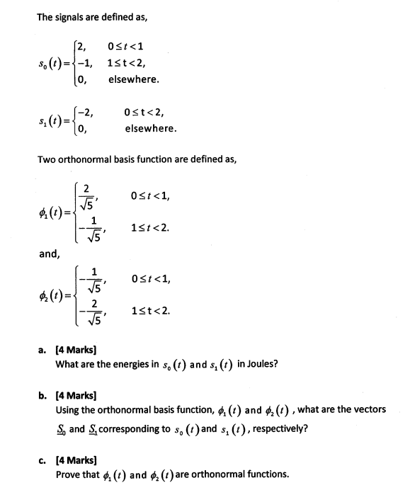 Solved The signals are defined as Two orthonormal basis | Chegg.com