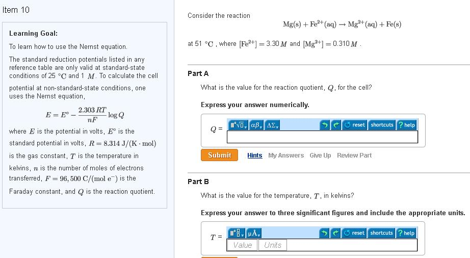 Solved To learn how to use the Nernst equation. The | Chegg.com