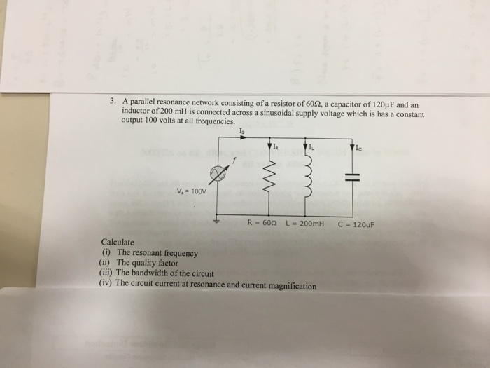 Solved A parallel resonance network consisting of a resistor | Chegg.com
