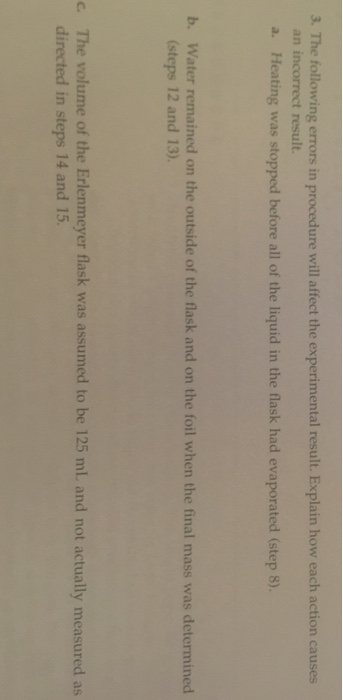 Solved The following errors in procedure will affect the | Chegg.com