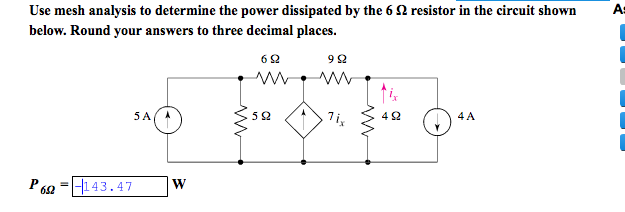 Solved Use mesh analysis to determine the power dissipated | Chegg.com