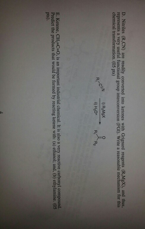 Solved D. Nitriles (R,CN) are readily converted into ketones | Chegg.com