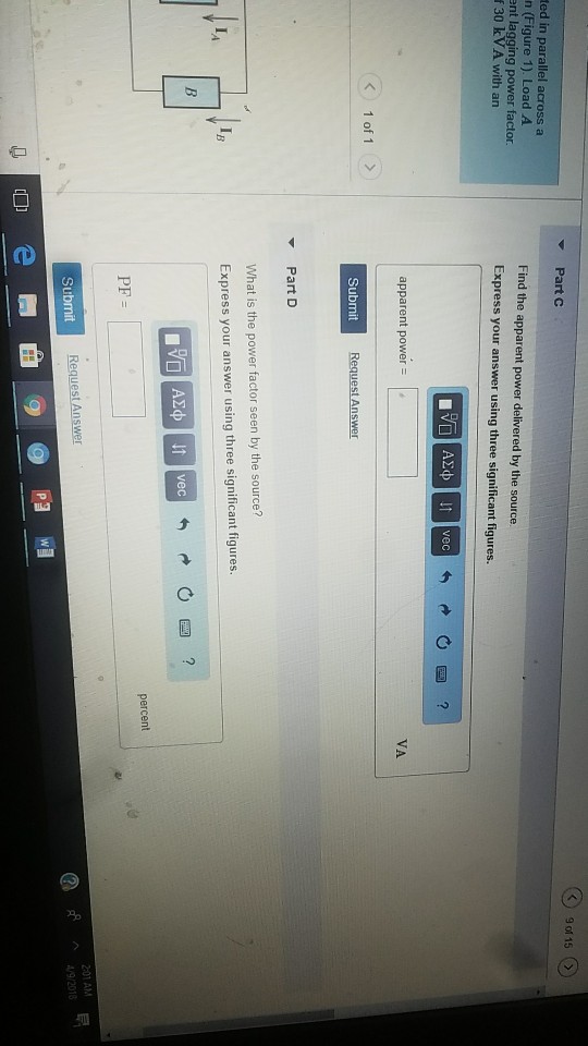 Solved Two loads, A and B, are connected in parallel across | Chegg.com