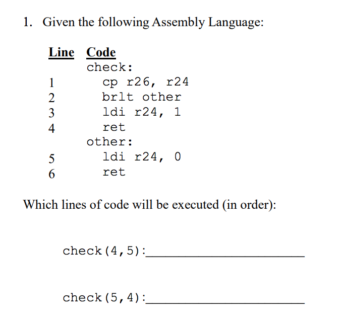 Solved 1. Given the following Assembly Language: Line Code | Chegg.com