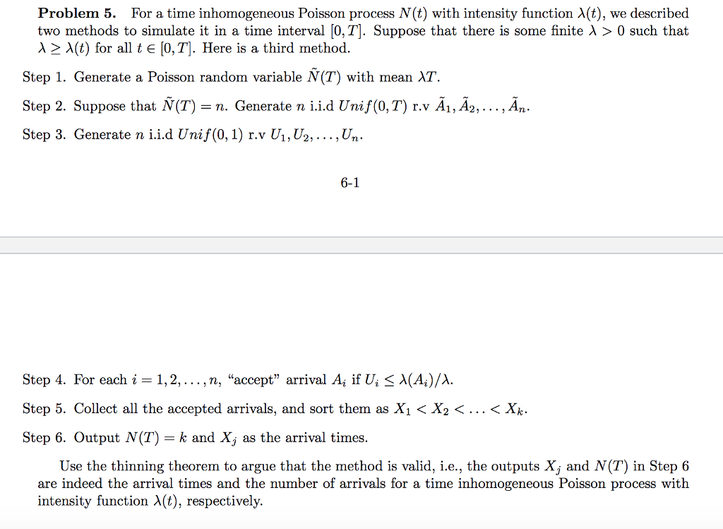 Problem 5. For a time inhomogeneous Poisson process | Chegg.com