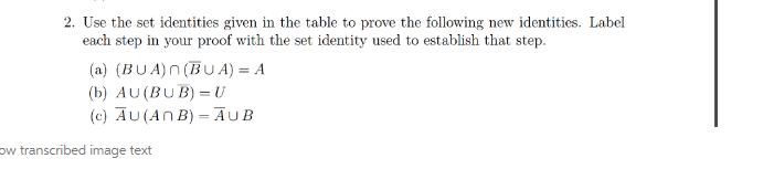 Solved 2. Use the set identities given in the table to prove | Chegg.com