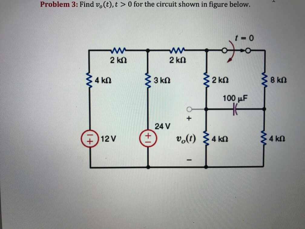 Solved Problem 3: Find vo(t),t - 0 for the circuit shown in | Chegg.com