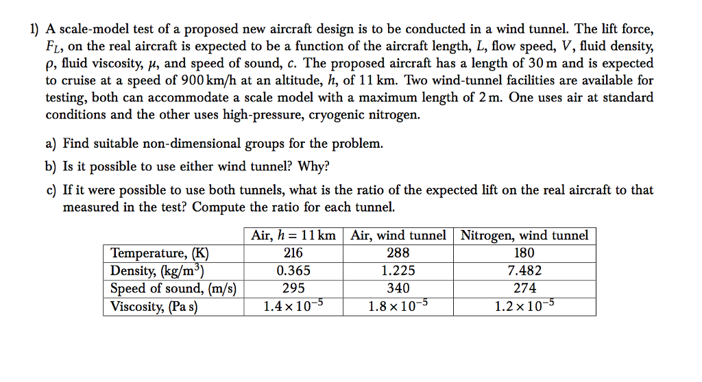 Solved 1) A scale-model test of a proposed new aircraft | Chegg.com