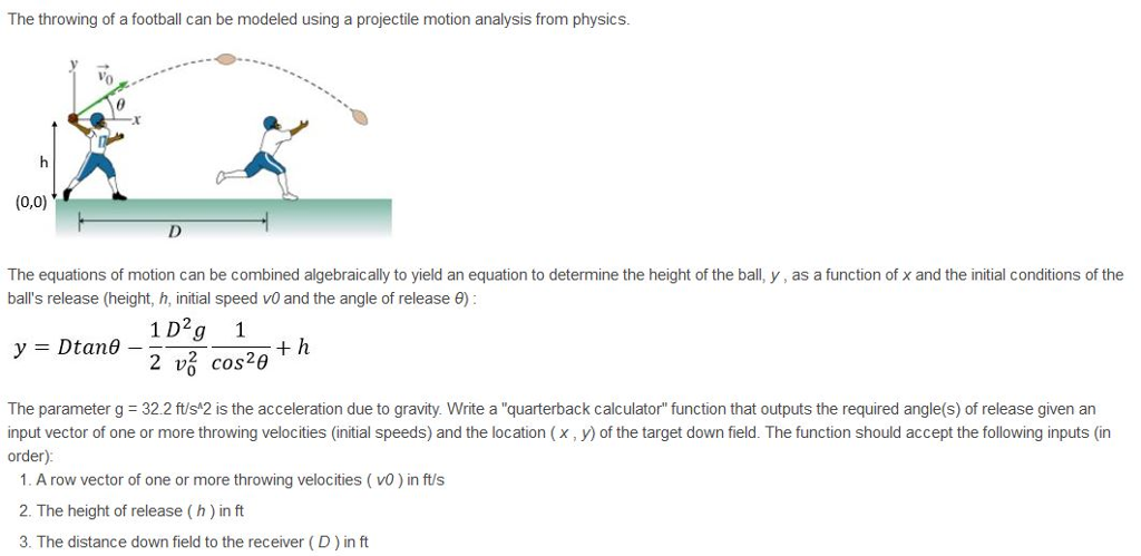 The throwing of a football can be modeled using a | Chegg.com