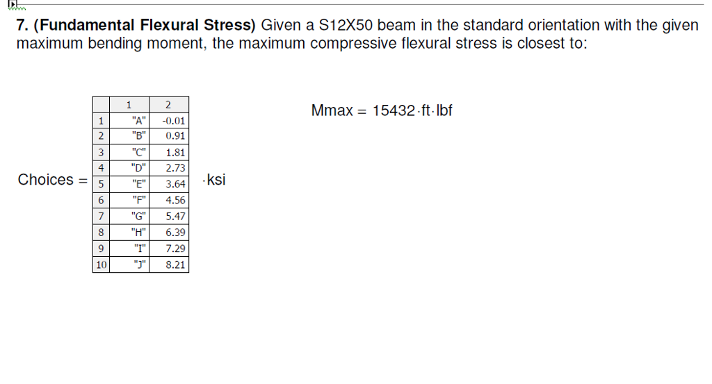 Solved 7. (Fundamental Flexural Stress) Given a S12X50 beam | Chegg.com