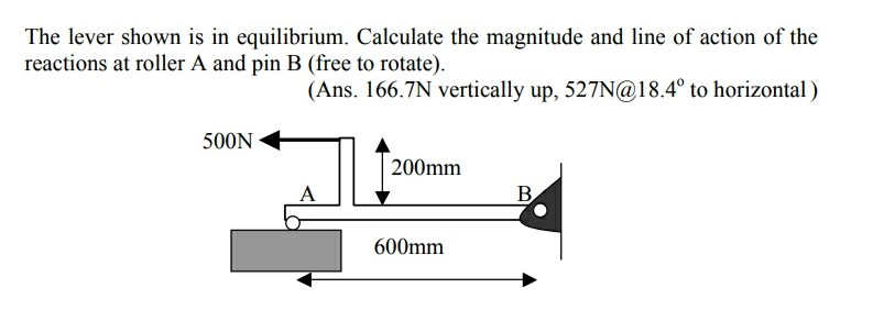 Solved The lever shown is in equilibrium. Calculate the | Chegg.com