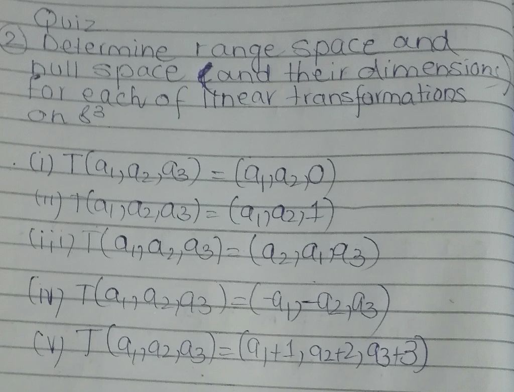 Solved Determine range space and null space (and their | Chegg.com