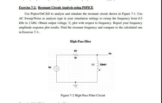 Solved Exercise 7-2: Resonant Circuit Analysis using PSPICE | Chegg.com