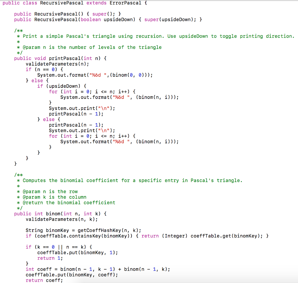 Solved public class RecursivePascal extends ErrorPascal { | Chegg.com