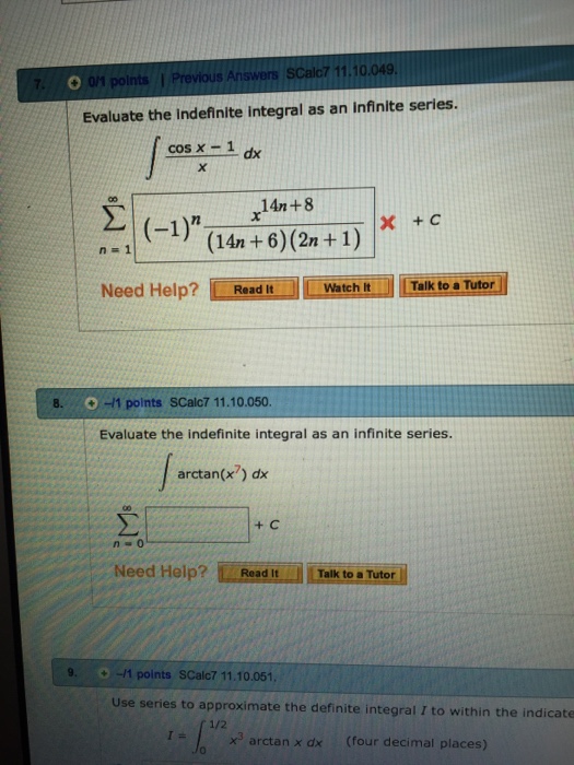Solved Evaluate The Indefinite Integral As An Infinite