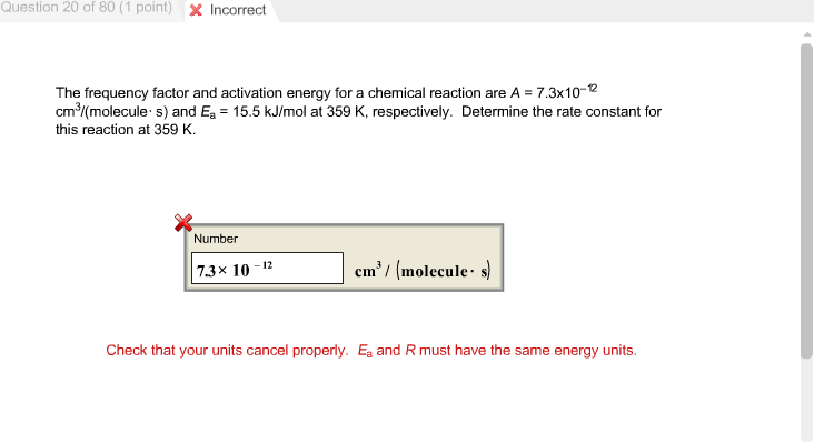 Solved The frequency factor and activation energy for a | Chegg.com
