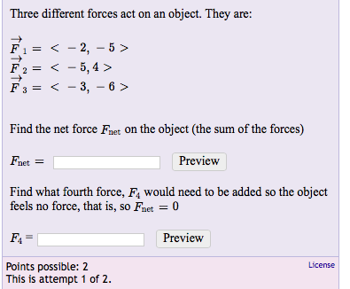 Solved Three different forces act on an object. They are: | Chegg.com