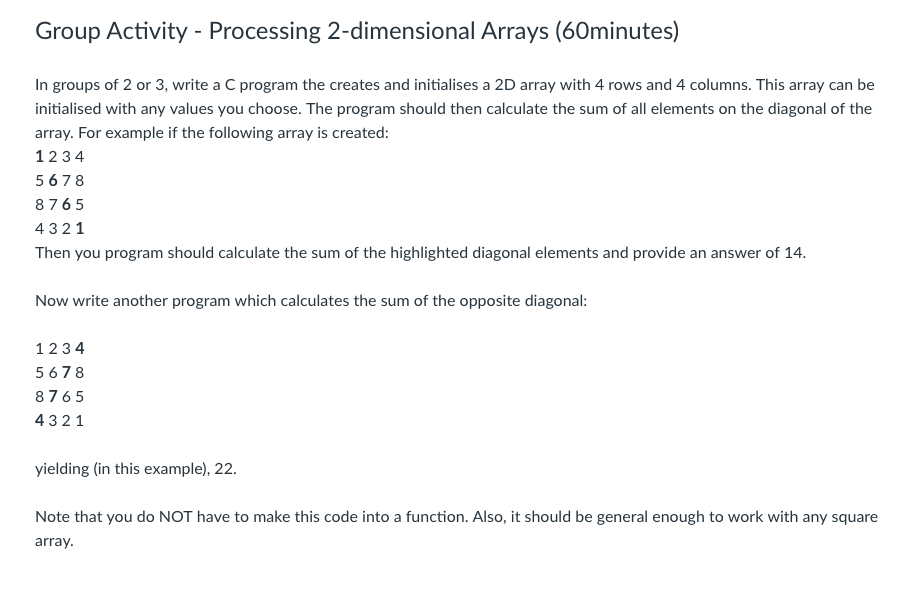 Solved Group Activity Processing 2-dimensional Arrays | Chegg.com