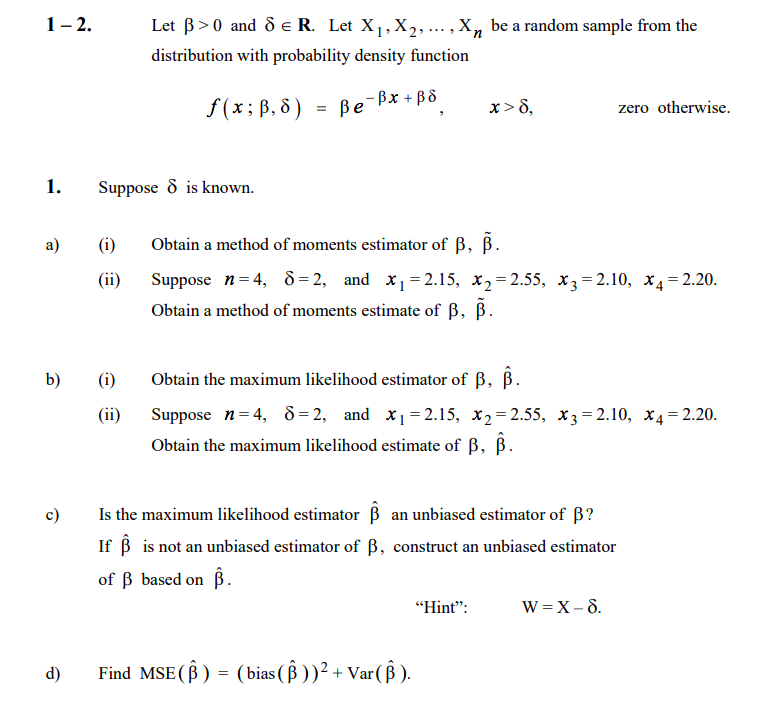 Solved 1 2 Let ß 0 And R Let Xi X2 Xn Be A Random