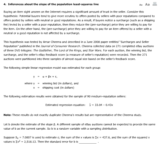 Solved Aa Aa E. 4. Inferences about the slope of the | Chegg.com