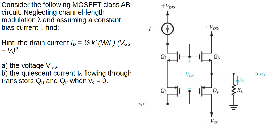 Solved Consider the following MOSFET class AB circuit. | Chegg.com