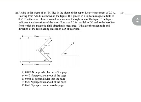 Solved 12) A wire in the shape of an "M' lies in the plane | Chegg.com