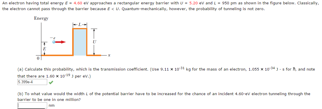 Solved An Electron Having Total Energy E 4 60 Ev