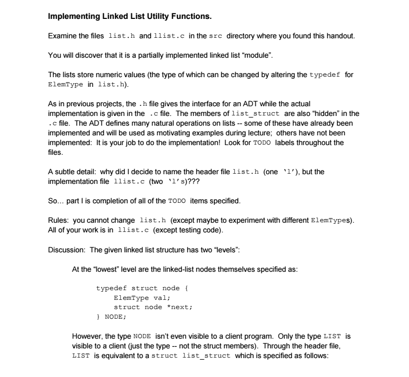 Solved Implementing Linked List Utility Functions. Examine | Chegg.com