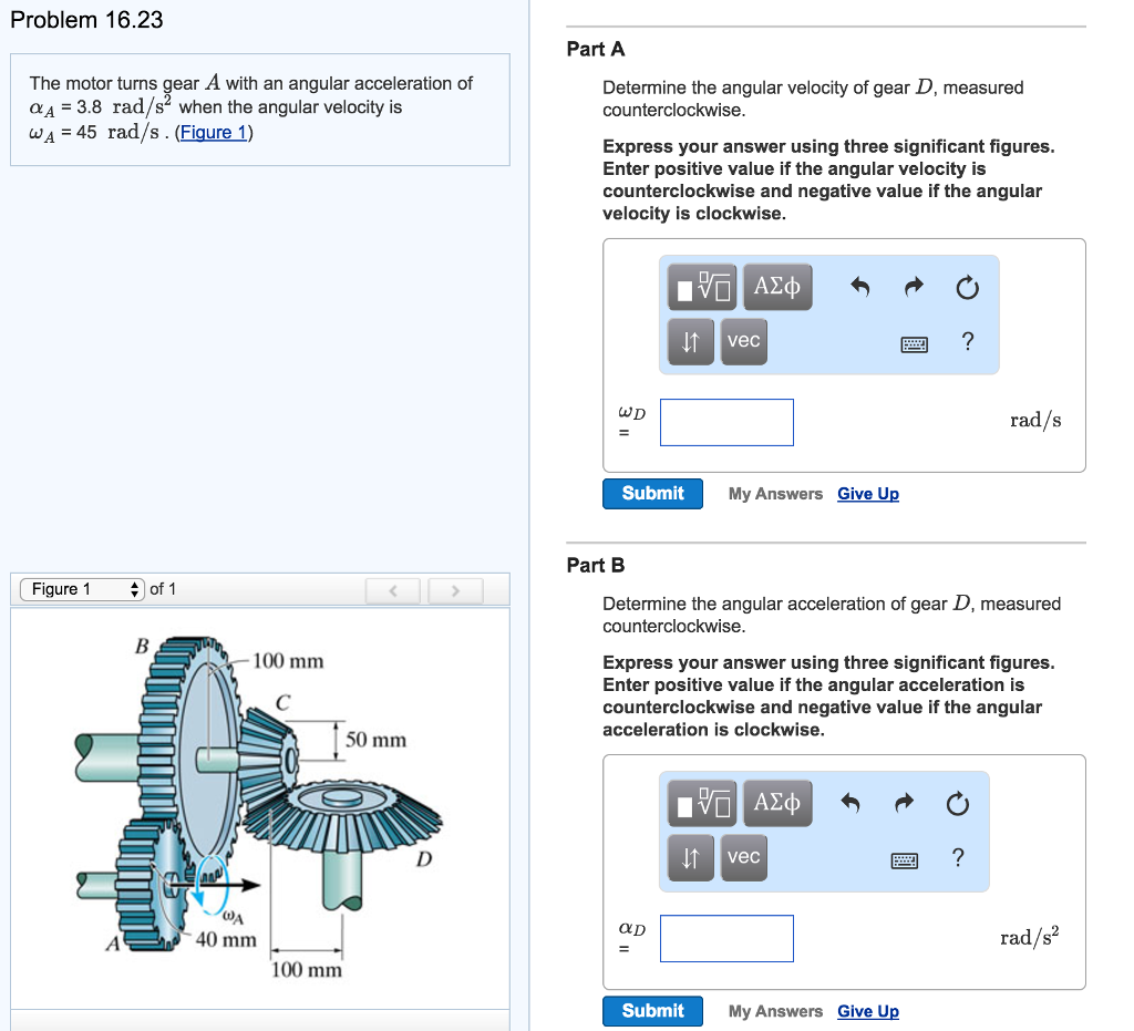 Solved Problem 16 23 Part A The Motor Turns Gear A With An