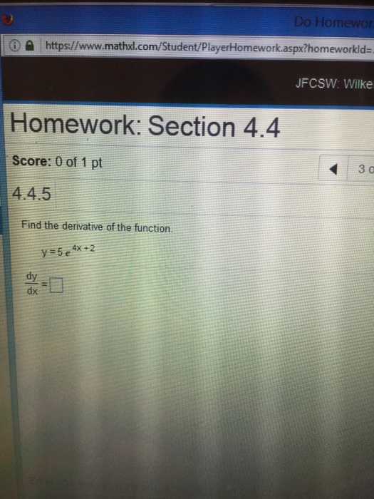 Solved Find the derivative of the function. y = 5e^4x + 2 | Chegg.com