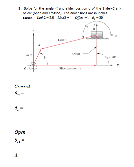 Solve for the angle Theta3 and slider position d of | Chegg.com