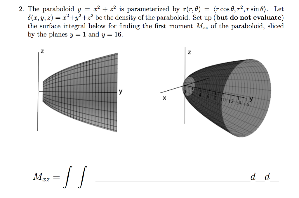Solved 2. The paraboloid y-x2+22 is parameterized by r(r, θ) | Chegg.com