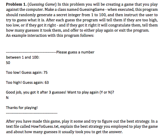 Solved Problem 1 Guessing Game In This Problem You Will 
