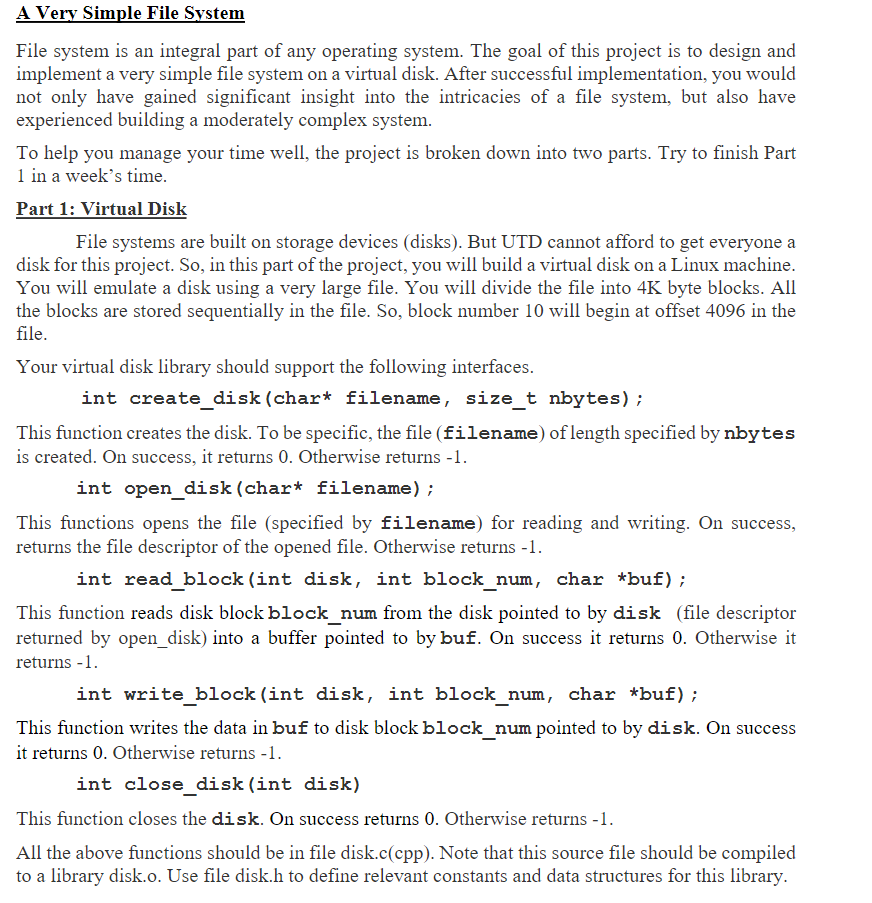 A Very Simple File Svstem File system is an integral | Chegg.com
