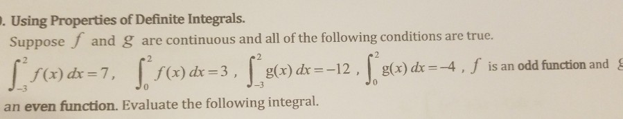Solved . Using Properties of Definite Integrals. Suppose f | Chegg.com