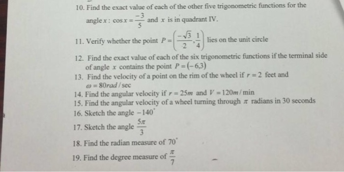 Solved Find the exact value of each of the other five | Chegg.com
