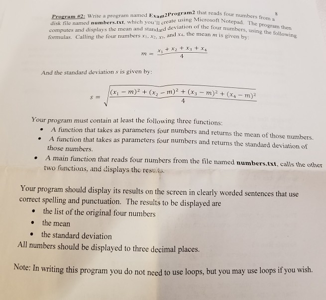 Solved Program #2: Write a program named Exam2Program2 that | Chegg.com