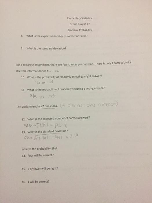 Solved Elementary Statistics Group Project #2 Binomial | Chegg.com