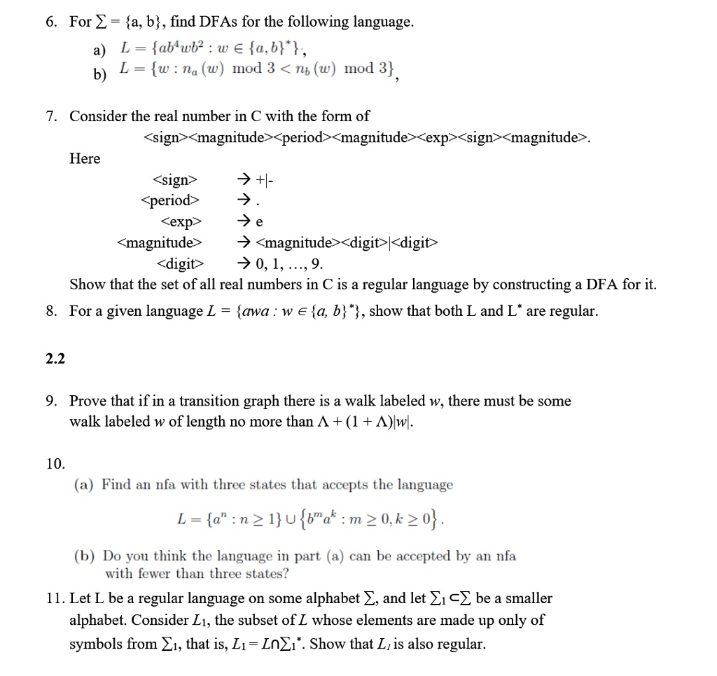 Solved For sigma = {a, b}, find DFAs for the following | Chegg.com