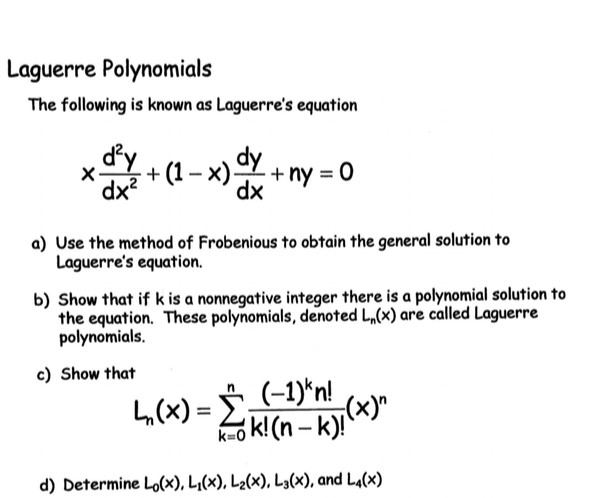 Laguerre Polynomials The Following Is Known As