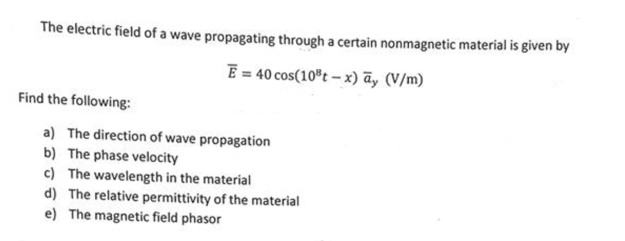 Solved The electric field of a wave propagating through a | Chegg.com