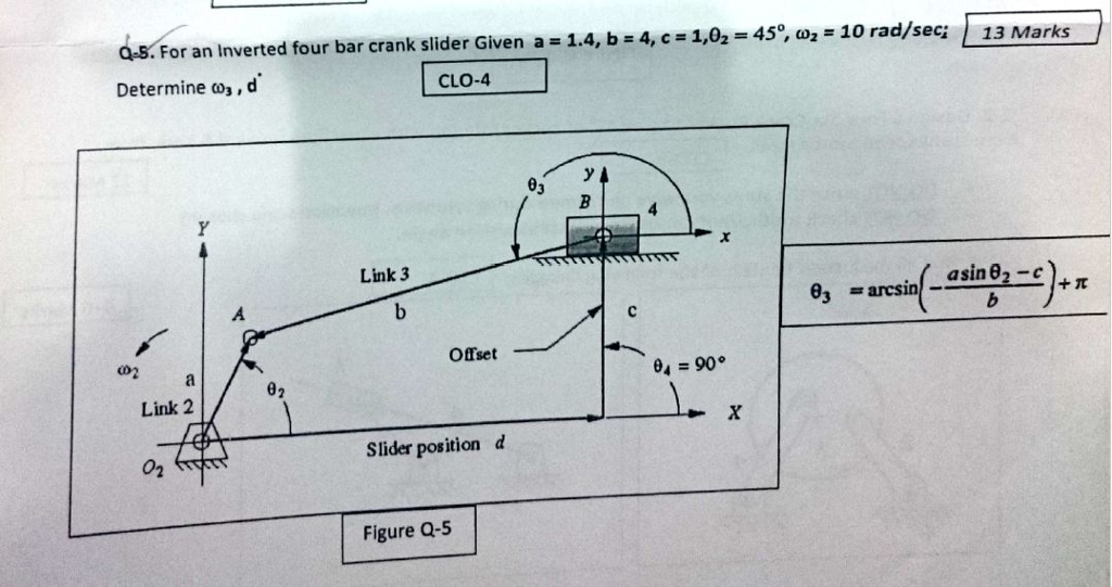 Solved For an inverted four bar crank slider Given a = 1.4, | Chegg.com