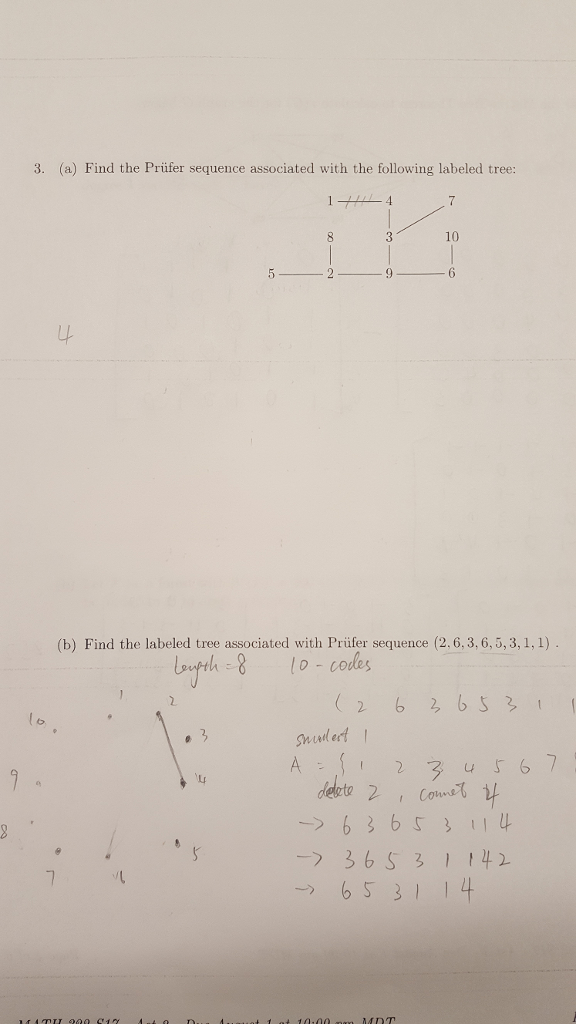 Solved (a) Find the Prufer sequence associated with the | Chegg.com