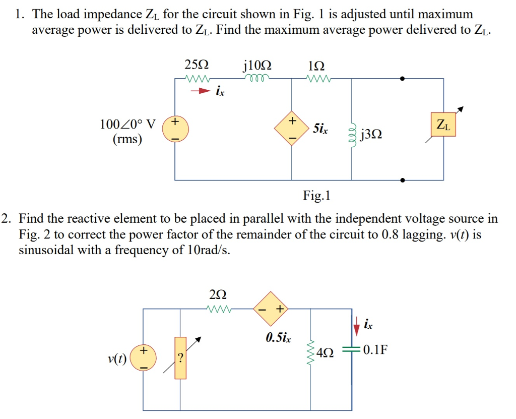 Solved 1. The load impedance Zi for the circuit shown in | Chegg.com