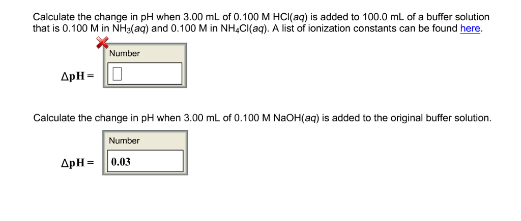 Solved Calculate the change in pH when 3.00 mL of 0.100 M | Chegg.com
