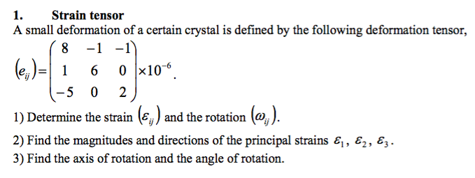 Strain tensor A small deformation of a certain | Chegg.com