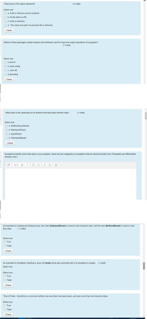 Solved What does a File object represent? Select one: a. A | Chegg.com