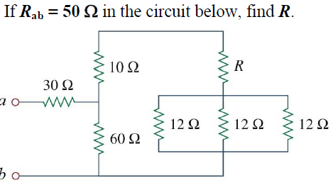 Solved If Rab = 50 Ohm in the circuit below, find R. | Chegg.com